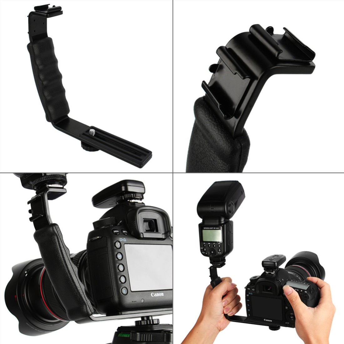 Camera Grip L Type Bracket Holder with 2 Standard Hot Shoe Mounts ...