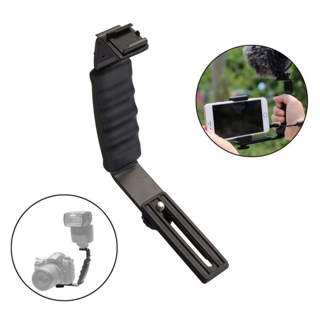 Camera Grip L Type Bracket Holder with 2 Standard Hot Shoe Mounts ...