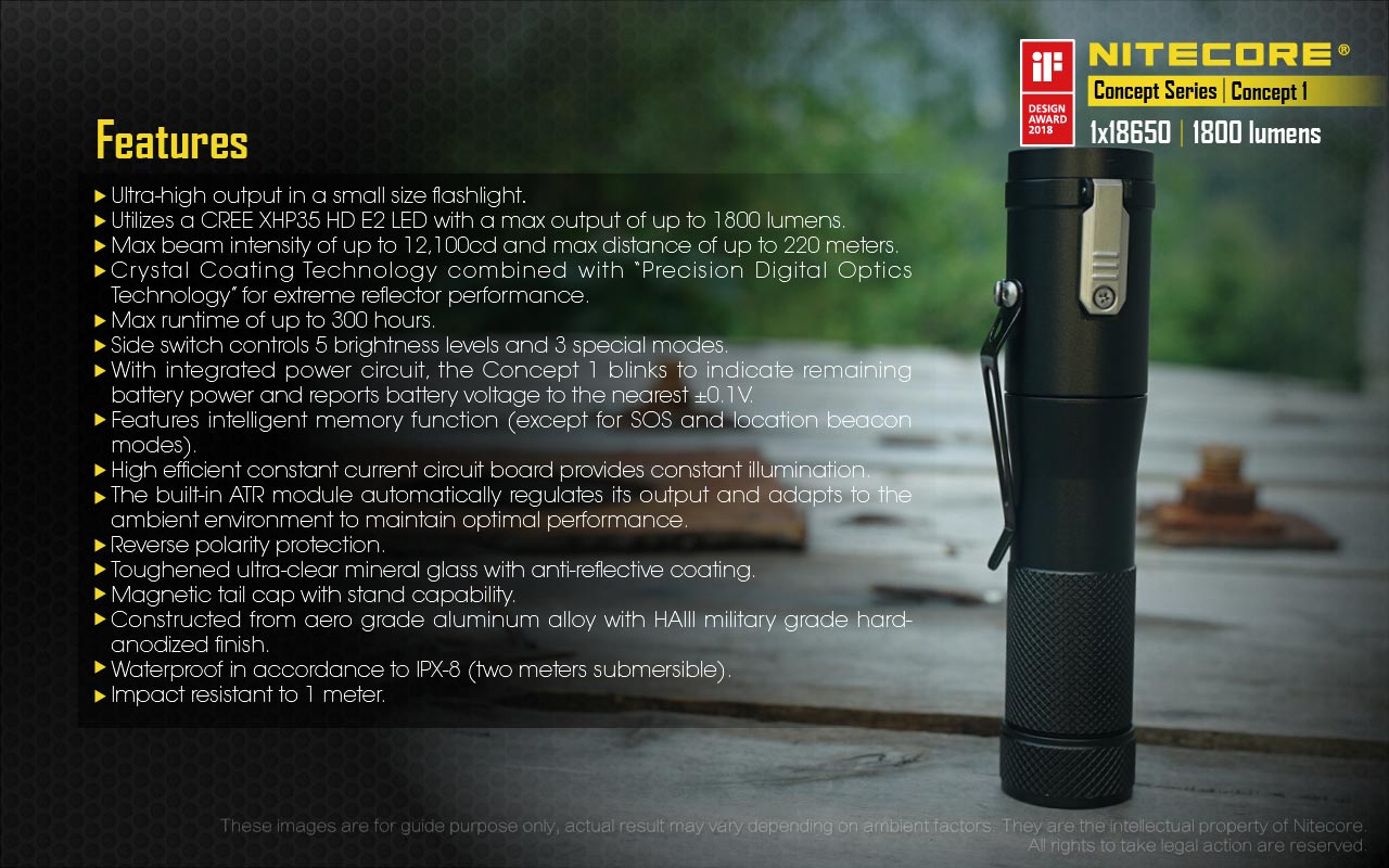 Nitecore Concept 1 Award Winning, Beautiful, High Output LED Flashlight ...