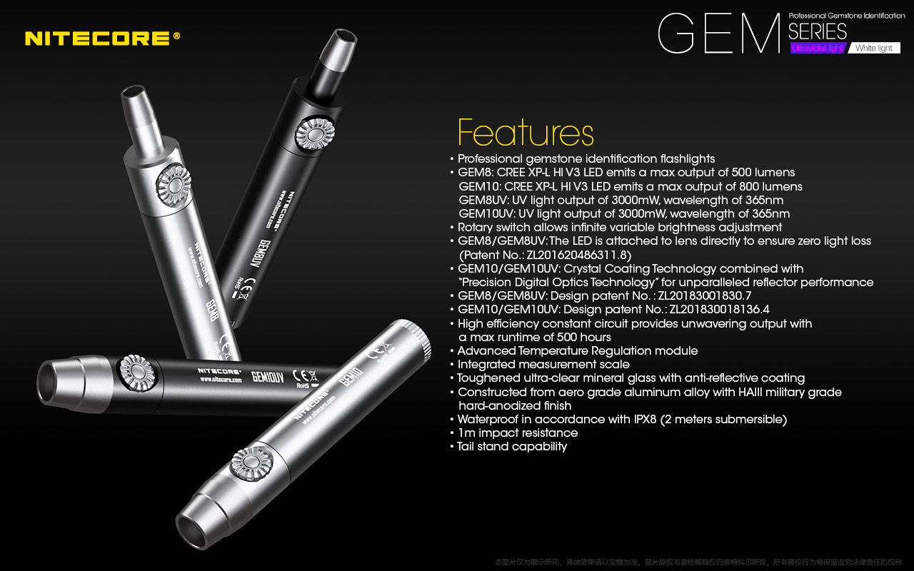 Nitecore GEM8 - Professional GEM Stone Identification Jeweler Light in ...