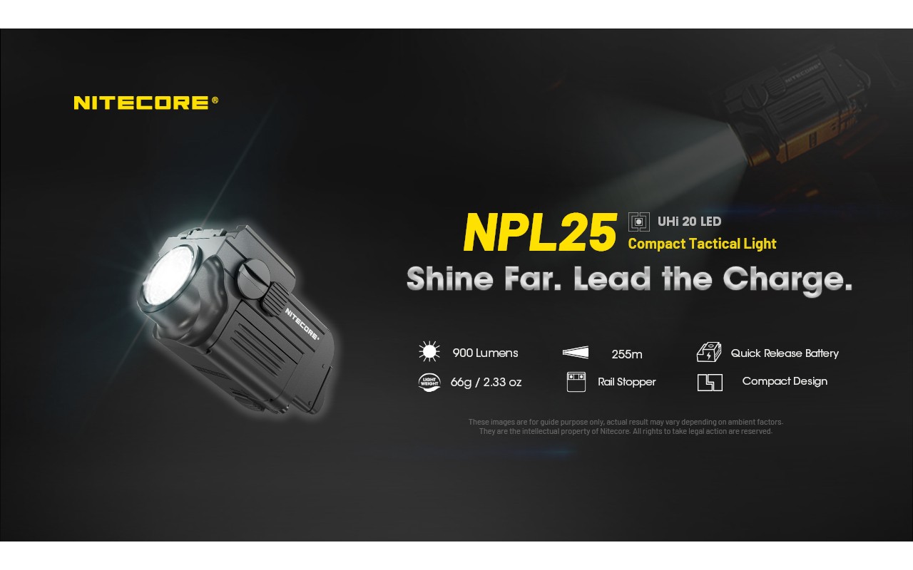 Nitecore NPL25 - Weapon Mount Light, Glock, Picatinny Rail Mount, 900 ...