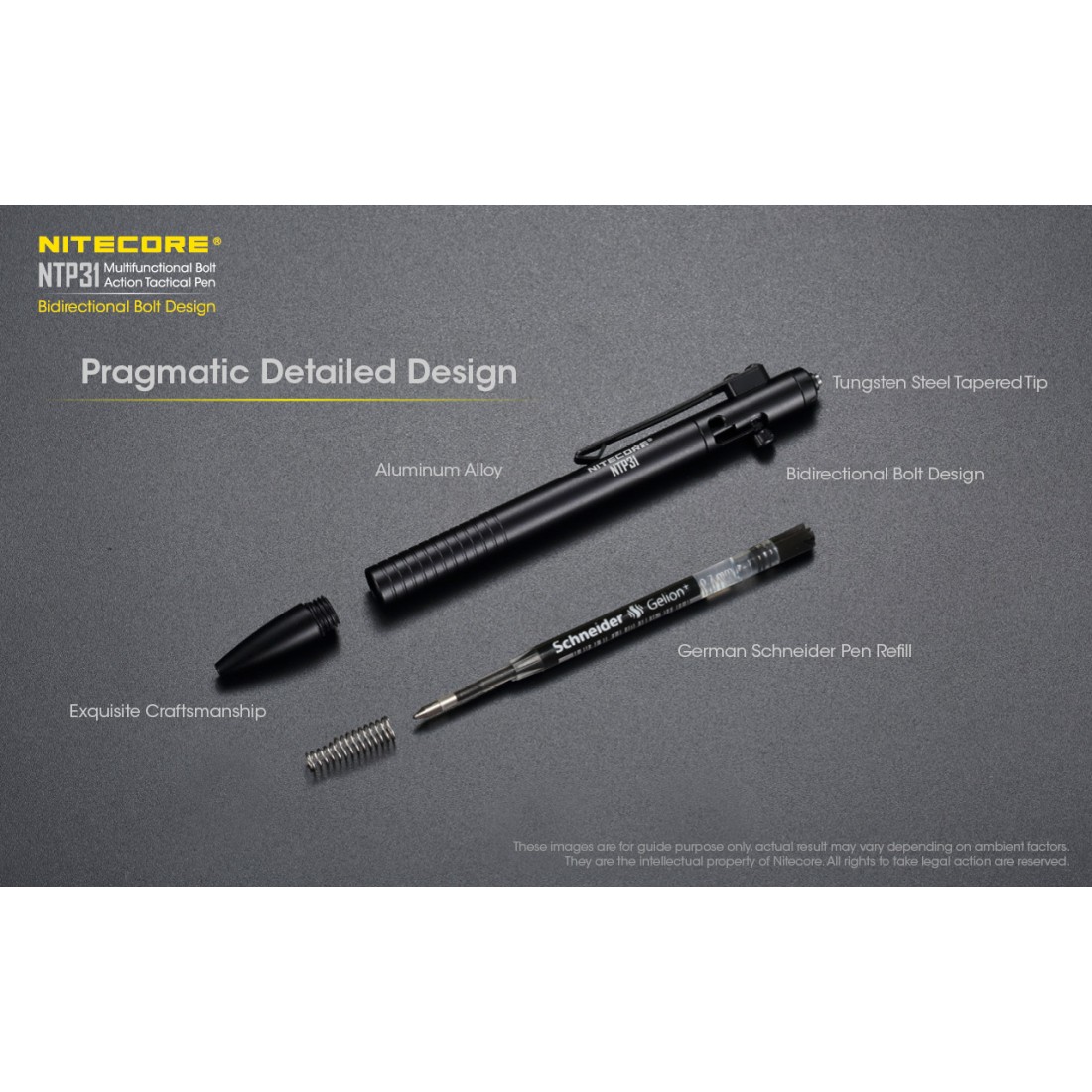Nitecore NTP31 Tactical Pen, Multi-Functional Bolt Action Aluminum ...