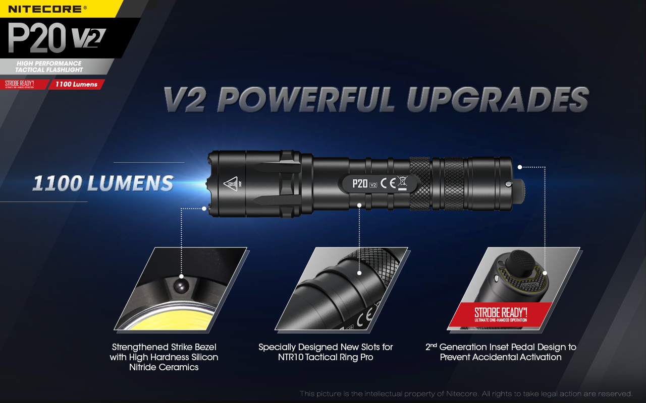 Nitecore P20 V2 Instant Strobe Tactical LED Flashlight for Police, Security, Self Defense ...
