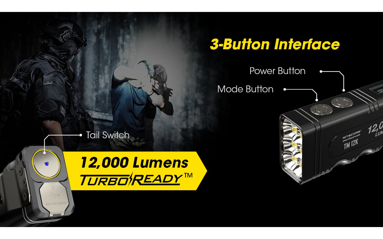 Nitecore TM12K 12000 Lumens Tiny Monster Rechargeable LED Flashlight in ...
