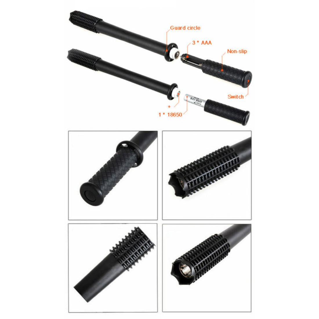 Security Baton LED Torch Light with Tooth - Q5, AAA, 18650 - Self ...