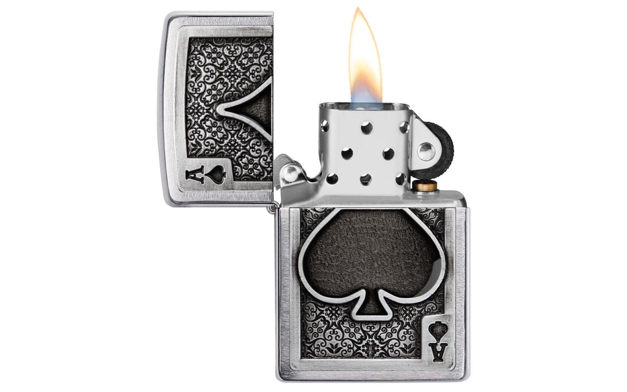 Zippo Ace Of Spades Emblem Classic Brushed Chrome Windproof Pocket Lighter, 49637 - Zippo India ...