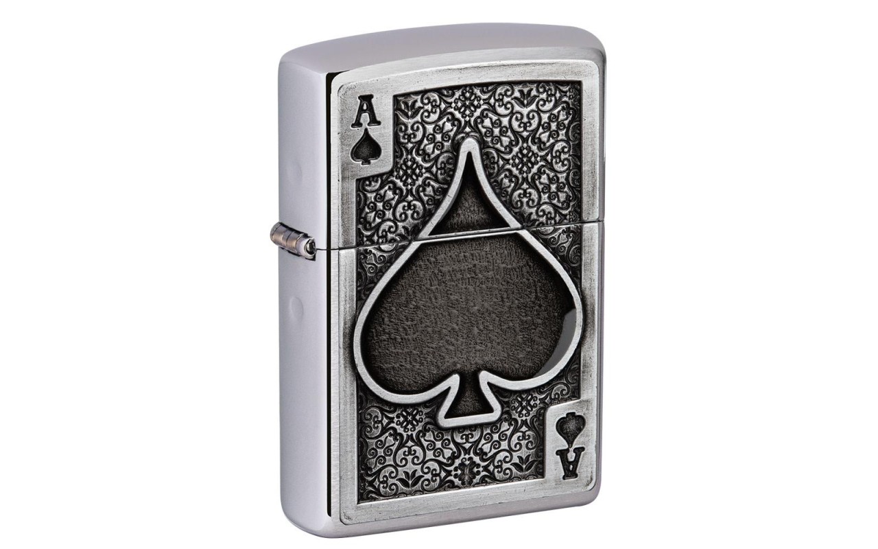 Zippo Ace Of Spades Emblem Classic Brushed Chrome Windproof Pocket Lighter, 49637 - Zippo India ...