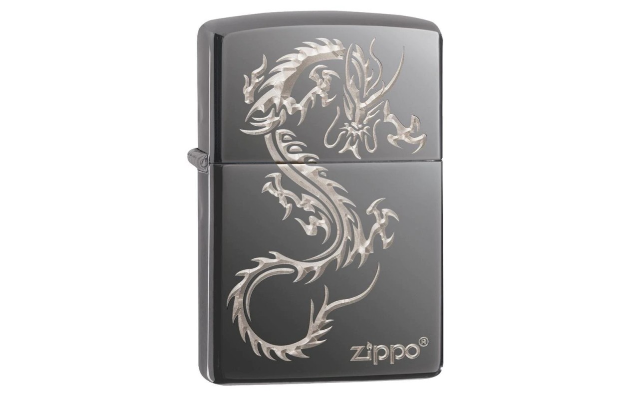 Zippo Chinese Dragon Design Classic Black Ice Windproof Pocket Lighter ...
