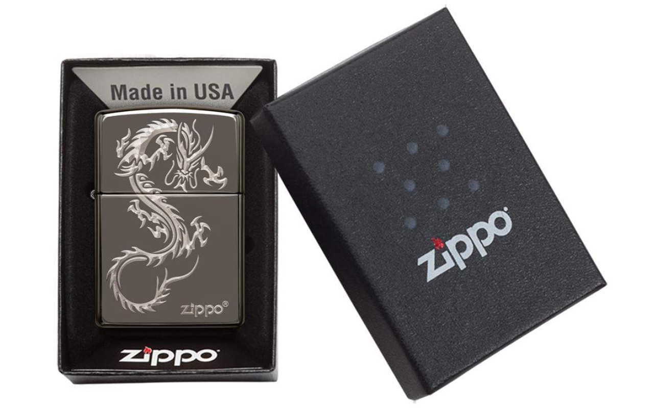 Zippo Chinese Dragon Design Classic Black Ice Windproof Pocket Lighter ...