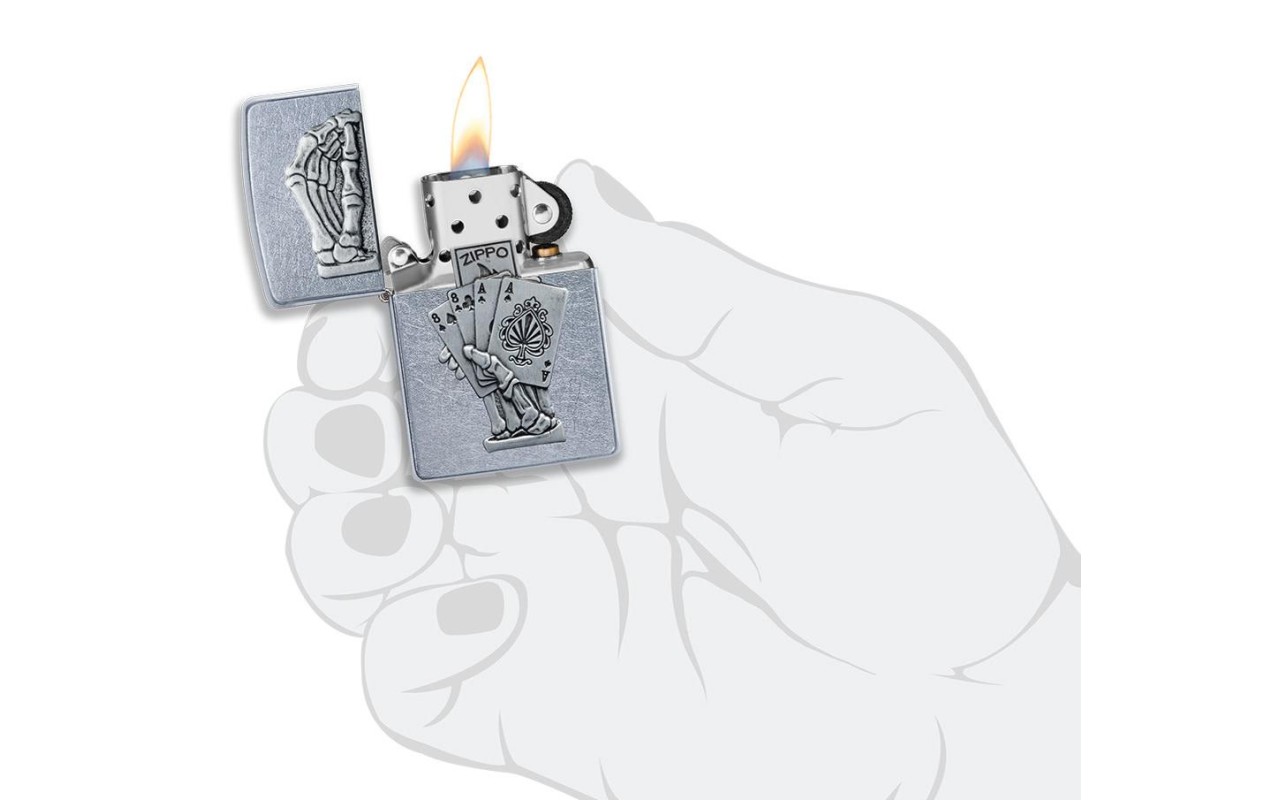 Zippo Dead Mans Hand Emblem Design Classic Street Chrome Windproof ...