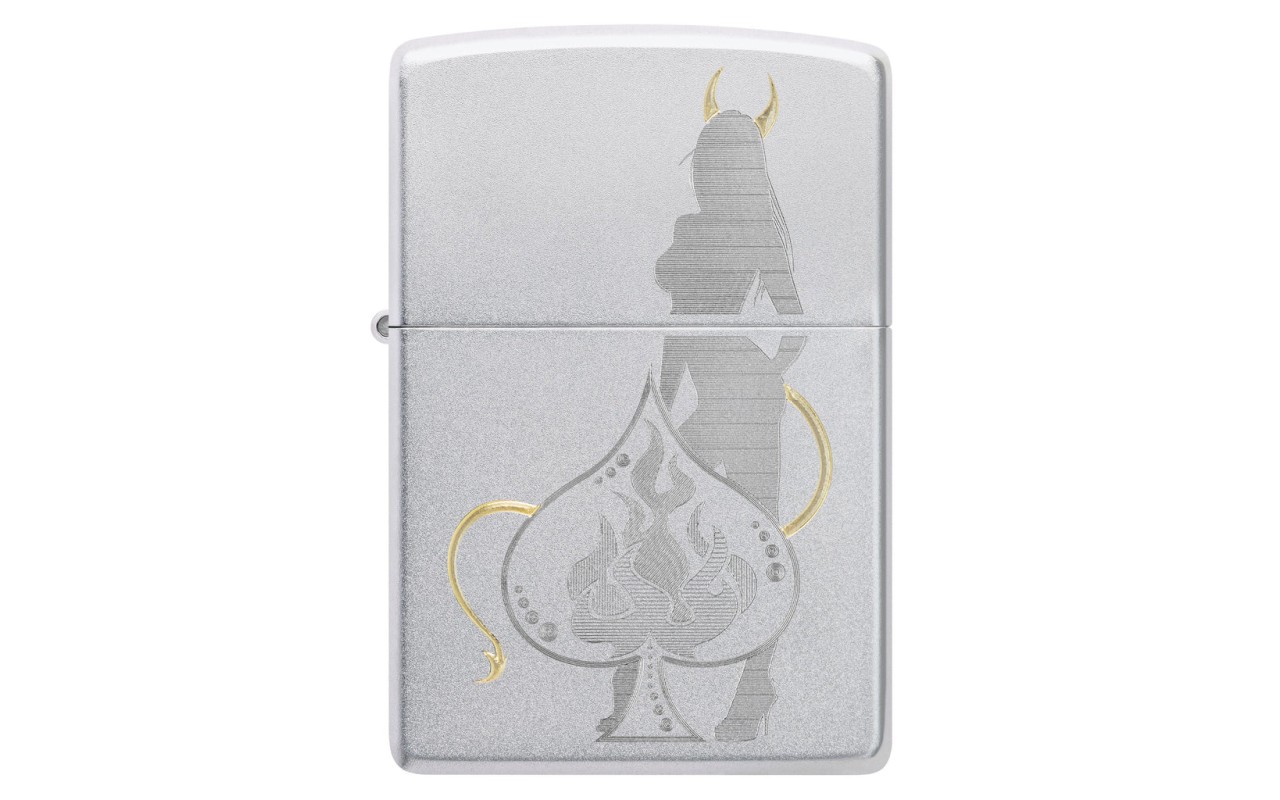 Zippo Devilish Ace Design, Classic Satin Chrome Windproof Pocket ...