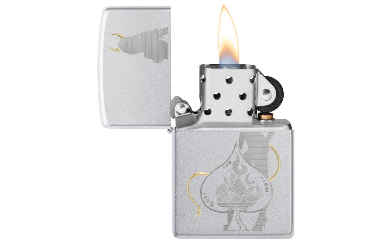 Zippo Devilish Ace Design, Classic Satin Chrome Windproof Pocket ...