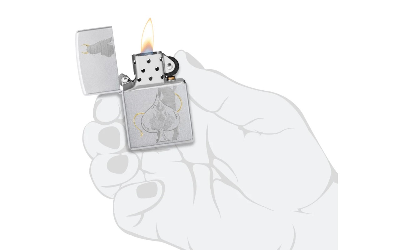 Zippo Devilish Ace Design, Classic Satin Chrome Windproof Pocket ...