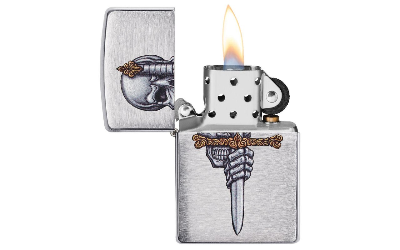 Zippo Sword Skull Design, Brushed Chrome Windproof Pocket Lighter ...