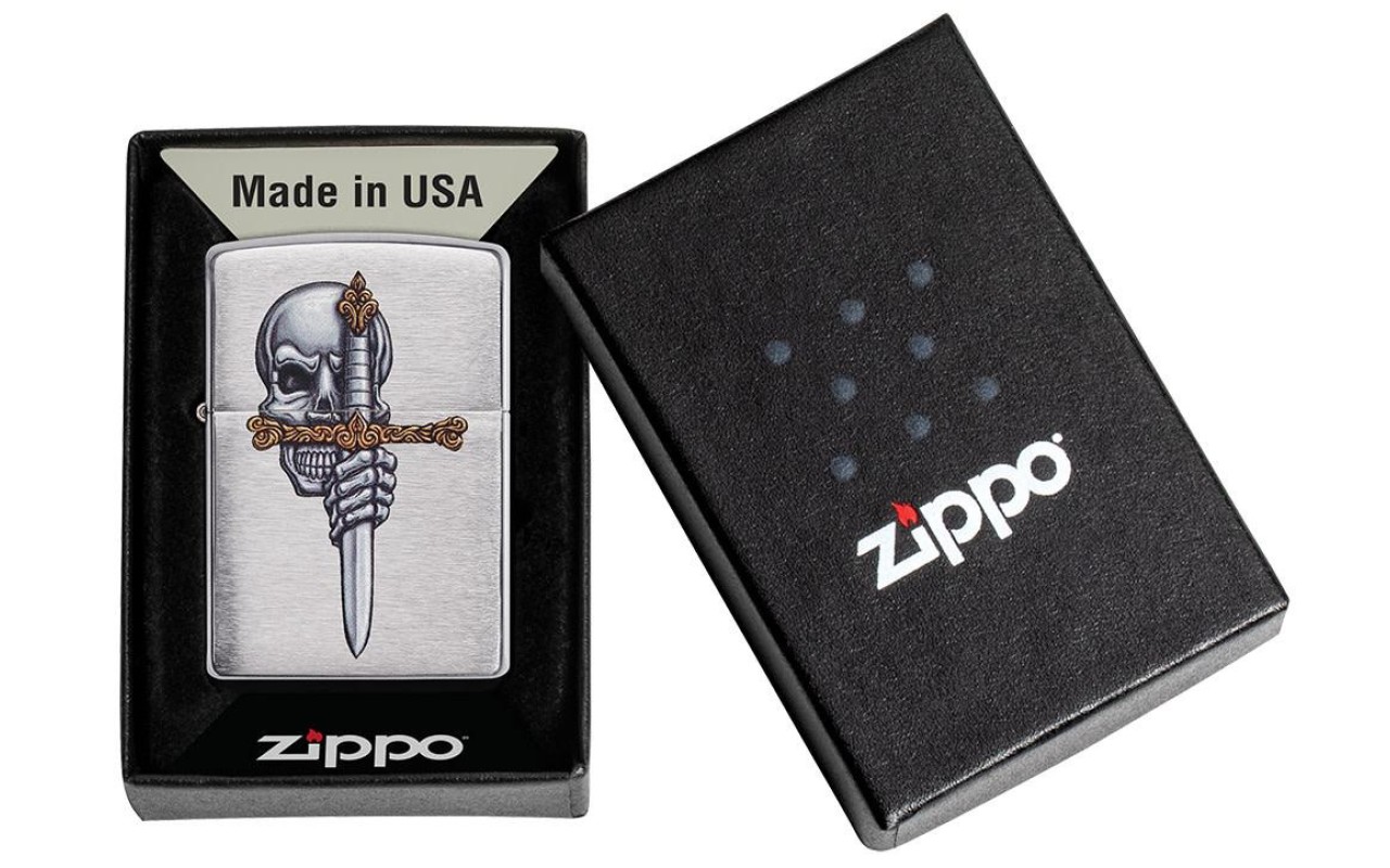 Zippo Sword Skull Design, Brushed Chrome Windproof Pocket Lighter ...