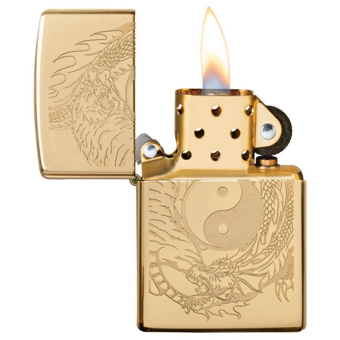 Zippo Tiger And Dragon Design Classic High Polish Brass Windproof Pocket Lighter, 49024 - Zippo ...