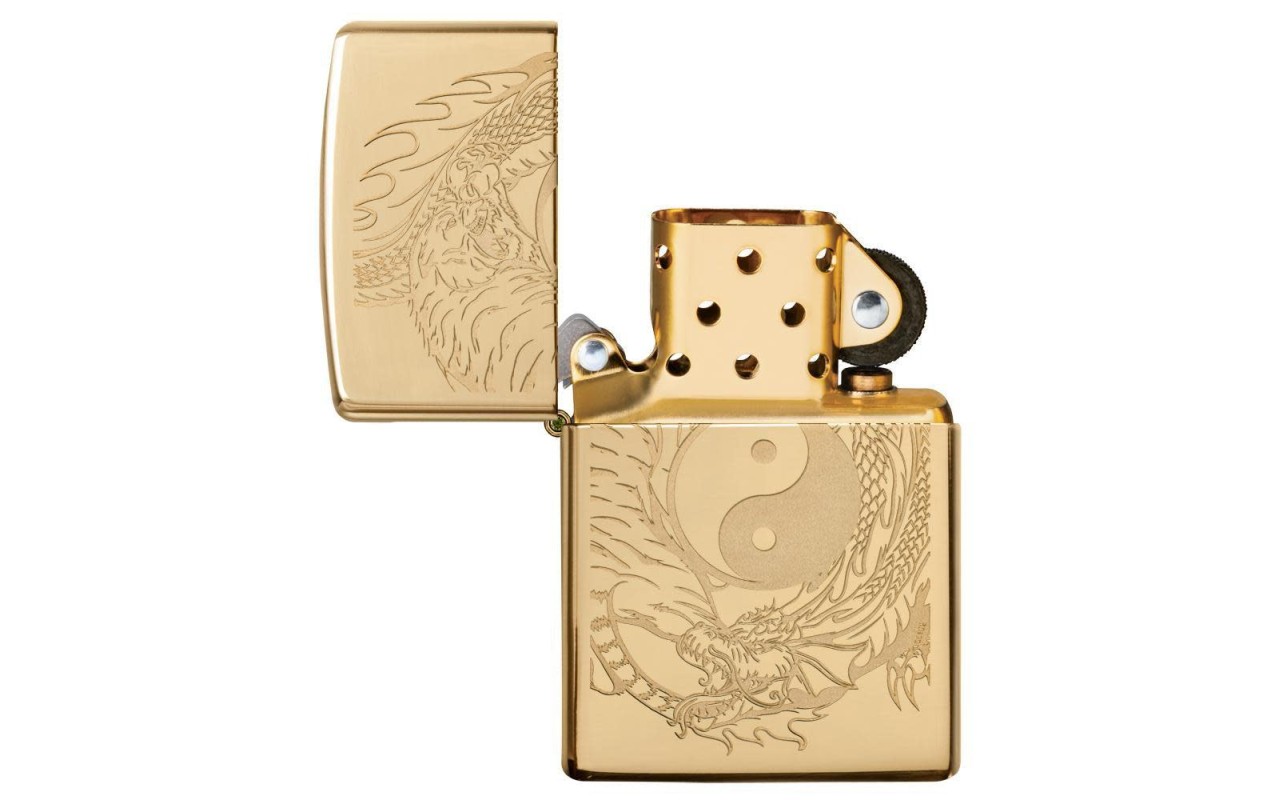 Zippo Tiger And Dragon Design Classic High Polish Brass Windproof Pocket Lighter, 49024 - Zippo ...